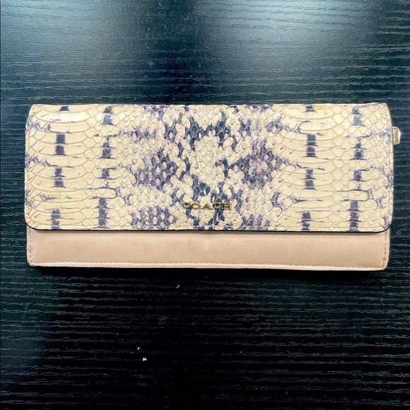 Bags | Coach Faux Python Long Snap Wallet | Poshmark